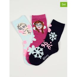 Die Eisk&ouml;nigin FROZEN 3er-Set: Socken "Frozen" in T&uuml;rkis/ Pink/ Schwarz - 21% | Gr&ouml;&szlig;e 27-30 | Kinder-socken-strumpfhosen