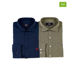 The Time of Bocha 2er-Set: Hemden - Regular fit - in Dunkelblau/ Khaki - 75% | Gr&ouml;&szlig;e M | Herren-plussize