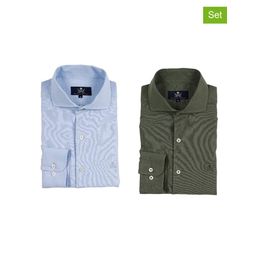 The Time of Bocha 2er-Set: Hemden - Regular fit - in Khaki/ Hellblau - 75% | Gr&ouml;&szlig;e M | Herren-plussize