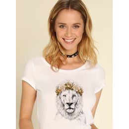 WOOOP Shirt "Lion Autumn" in Wei&szlig; - 48% | Gr&ouml;&szlig;e M | Damen-tops