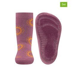 Ewers 2er-Set: ABS-Socken "Blumen" in Lila - 49% | Gr&ouml;&szlig;e 29/30 | Kinder-socken-strumpfhosen