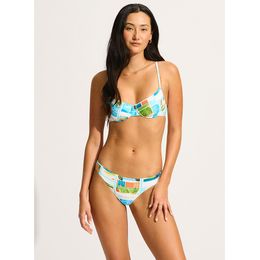 Seafolly Bikini-Hose in T&uuml;rkis/ Wei&szlig; - 62% | Gr&ouml;&szlig;e L | Damen-bademode