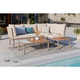 Ambia Garden Loungegarnitur, Creme, Akazie, Holz, Metall, Textil, Akazie, massiv, F&uuml;llung: Polyester, 215x170 cm, Loungem&ouml;bel, Gartenlounge-Sets