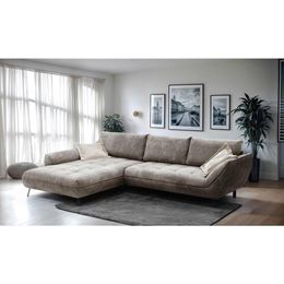 Livetastic Ecksofa Biarritz, Hellbraun, Textil, 3-Sitzer, F&uuml;llung: Silikon, Schaumstoffflocken,Schaumstoff, Ottomane links, L-Form, 324x205 cm, Made in EU, R&uuml;cken echt, Wohnzimmer, Sofas & Couches, Wohnlandschaften, Ecksofas