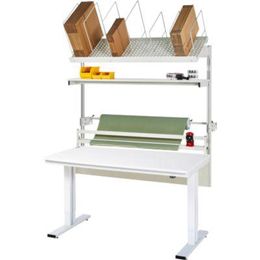 Rau Packtischsystem 03 Werktisch-Serie adlatus 300, B 1500 x T 800 x H 720-1120 mm, Melamin-Platte, bis 300 kg