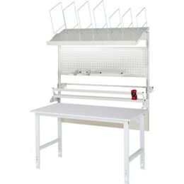 Rau Packtischsystem 05 Arbeitstisch-Serie Tom, B 1500 x T 800 x H 760-1080 mm, Melamin-Platte, bis 500 kg