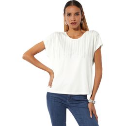 CR&Eacute;ATION L Damen Kurzarmshirt mit Ziersteinchen ecru Gr&ouml;&szlig;e 38