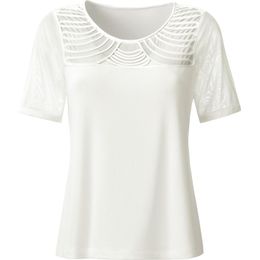 CR&Eacute;ATION L Damen Kurzarmshirt mit B&auml;ndchen-Verzierung ecru Gr&ouml;&szlig;e 38