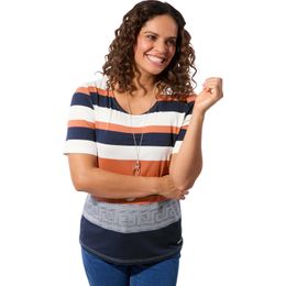 CR&Eacute;ATION L Damen Kurzarmshirt mit hochwertiger Viskose papaya-marine-bedruckt Gr&ouml;&szlig;e 36