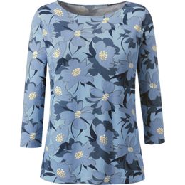 CR&Eacute;ATION L Damen 3/4-Arm-Shirt mit Blumen-Druck eisblau-ecru-bedruckt Gr&ouml;&szlig;e 38