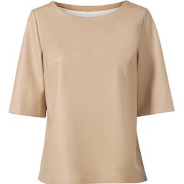 Heine Damen Blusenshirt aus Leder-Imitat beige Gr&ouml;&szlig;e 48