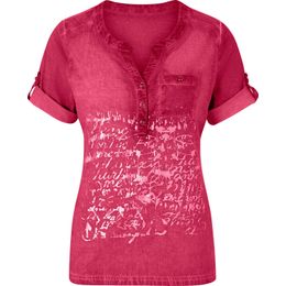 CR&Eacute;ATION L Damen Blusenshirt mit gl&auml;nzendem Druck, reine Baumwolle rot Gr&ouml;&szlig;e 40