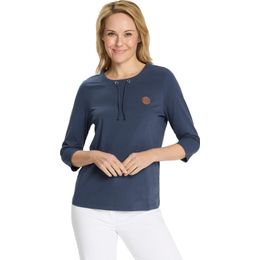 Damen 3/4-Arm-Shirt mit Tunnelzug am Rundhals-Ausschnitt dunkelblau, Gr&ouml;&szlig;e 40