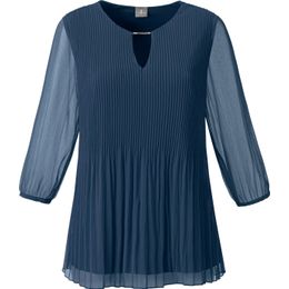 CR&Eacute;ATION L Damen Longbluse mit Plissee-Falten dunkelblau Gr&ouml;&szlig;e 36