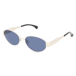 Fielmann BD 590 SUN FA NOVA | Unisex-Sonnenbrille | Fassung: Vollrand, Oval, Edelstahl, Silber Gl&auml;nzend | Glasfarbe: Blau