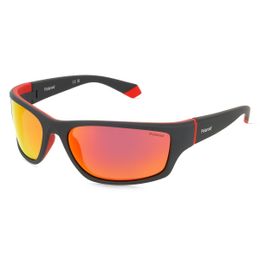 Polaroid PLD 2135/S | Herren-Sonnenbrille | Fassung: Vollrand, Eckig, Kunststoff, Schwarz Matt | Glasfarbe: Rot