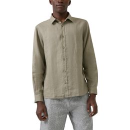 Langarmhemd s.Oliver, Herren, Gr. L, N-Gr, khaki, Web, Obermaterial: 100% Leinen, unifarben, regular fit normal, ohne Ausschnitt, Manschette, Hemden, mit Manschetten