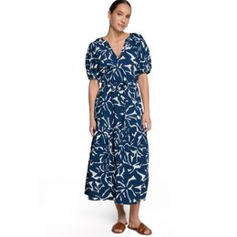 Maxikleid Zero "Damen kurzarm", Damen, Gr. 34, Normalgr&ouml;&szlig;en, blau, cream, Obermaterial: 60% Viskose, 40% Baumwolle, A-Linie lang, V-Ausschnitt, Kleider Maxikleid, Material.