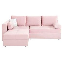 Ecksofa Home Affaire "Italia L-Form, B: 217 cm", rosa (rose), B:217cm H:80cm T:182cm, Struktur fein (100% Polyester);Microfaser PRIMABELLE(100% Polyester);Samtoptik (100% Polyester), Sofas, Ecksofa, Bettfunktion, Bettkasten & 1 Zierkissen, Federkern