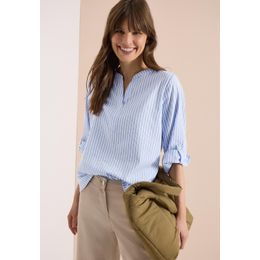 Langarmbluse Cecil, Damen, Gr. L (42), blouse blau, Web, Obermaterial: 78% Baumwolle, 22% Modal, gestreift, l&auml;ssig geschnitten h&uuml;ftbedeckend, Rundhals, abgesteppte Kante, Blusen, in Seersuckerqualit&auml;t und mit Streifen