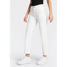 Straight-Jeans Herrlicher "Breezy Cropped Denim White Stretch", Damen, Gr. 26, N-Gr, silk, Denim/Jeans, Obermaterial: 97% Baumwolle, 3% Elasthan, unifarben, straight fit 7/8-L&auml;nge, Jeans Straight-Jeans, High Waist
