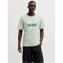 Jack & Jones Kurzarmshirt JACK & JONES "JCOFUSION DOTS PRINT TEE SS CREW SN", Damen, Gr. L, aqua gray, Jersey, Obermaterial: 100% Baumwolle, bedruckt, regular fit normal, Rundhals, Shirts, Baumwolle, regular fit
