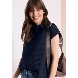 Kurzarmbluse Cecil, Damen, Gr. L (42), blau (universal blau), Web, Obermaterial: 76% Viskose, 24% Polyamid, unifarben, regular fit normal, ohne Ausschnitt, Blusen, mit dekorativer Knopfleiste