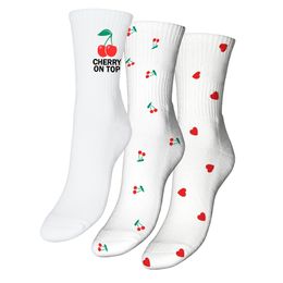 V&eacute;ro Moda Freizeitsocken VERO MODA "VMMEL DETAIL SOCKS 3-PAC", Damen, snow wei&szlig; pack:cherry on top, aop cherry, aop hearts, Baumwollmischung, bedruckt, normal, Socken, Baumwollmischung