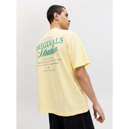Jack & Jones Kurzarmshirt JACK & JONES "JORNORREBRO TYPO TEE SS CREW NECK NOOS", Damen, Gr. L, pastel gelb print:ss 26, Jersey, Obermaterial: 100% Baumwolle, bedruckt, relaxed fit normal, Rundhals, Shirts, Baumwolle, relaxed fit