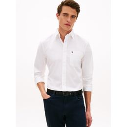Langarmhemd Tommy Hilfiger "LIGHT OXFORD SOLID Slim Fit", Herren, Gr. L, N-Gr, wei&szlig;, Web, Obermaterial: 97% Baumwolle, 3% Elasthan, slim fit normal, 1-Knopf-Manschette, Hemden