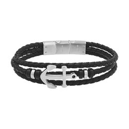 Lederarmband Tom Tailor "Schmuck Geschenk Edelstahl Leder Kautschuk Anker", edelstahlfarben, schwarz, Armb&auml;nder, Damen, 21,5cm, Edelstahl Kautschuk Leder, Edelstahl, Kautschuk, Leder, Lederarmband