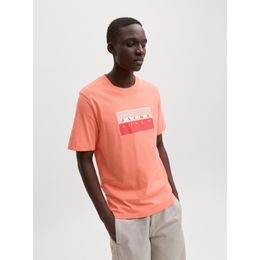 Jack & Jones Kurzarmshirt JACK & JONES "JCOFUSION DOTS PRINT TEE SS CREW SN", Damen, Gr. XL, persimmon, Jersey, Obermaterial: 100% Baumwolle, bedruckt, regular fit normal, Rundhals, Shirts, Baumwolle, regular fit