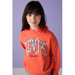Kapuzensweatshirt LEVI'S KIDS "LVG LOGO HOODIE", M&auml;dchen, Gr. 6 (116), hot coral, Sweatware, Obermaterial: 60% Baumwolle, 40% Polyester, bestickt, l&auml;ssig geschnitten h&uuml;ftbedeckend, Rundhals, mit Schlitz, Sweatshirts, for Girls, mit Logo-Stickerei