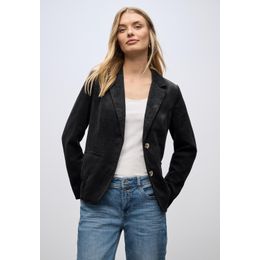 Kurzblazer Street One, Damen, Gr. 38, schwarz, Web, Obermaterial: 90% Polyester, 8% Polyamid, 2% Elasthan. Futter: 100% Polyester, unifarben, tailliert h&uuml;ftbedeckend, V-Ausschnitt, Blazer Kurzblazer, mit Reverskragen und aus Cord