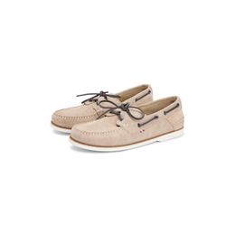 Bootsschuh Tommy Hilfiger "TH BOAT SHOE CORE SUEDE", Damen, Gr. 40, beige, Veloursleder, unifarben, Basic, Schuhe Bootsschuh, Bootsschuh, Schn&uuml;rer mit Ziernaht und Durchz&uuml;gen