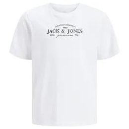 Jack & Jones T-Shirt JACK & JONES JUNIOR "JPRBLAKEVIN SS TEE FST JNR", Jungen, Gr. 140, wei&szlig;, Single Jersey, Obermaterial: 100% Baumwolle, bedruckt, regular fit normal, Rundhals, Shirts T-Shirt