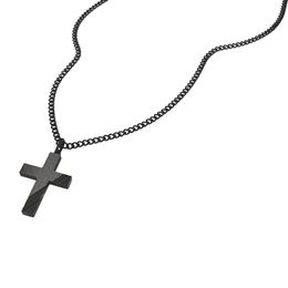 Kette mit Anh&auml;nger Tom Tailor "Schmuck Geschenk Edelstahl Kreuz", schwarz, Halsketten, Herren, Edelstahl, L: 55 B: 3,9mm, B:3,9mm