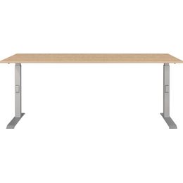 Schreibtisch Germania "Downey", lindberg, eiche, nachbildung, silber, silber, lindberg, eiche, nachbildung, B:180cm H:91cm T:80cm, Tische, Schreibtisch, h&ouml;heneinstellbar
