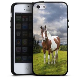 DeinDesign iPhone SE (2016-2019) Handy Silikon H&uuml;lle Case schwarz Handyh&uuml;lle Horse Nature Meadow