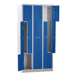 eurokraft basic Z-Spind Amsterdam, 3 Abteile, lichtgrau / enzianblau, Breite 870 mm