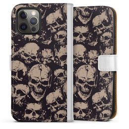 DeinDesign iPhone 12 Pro Max Handy Klapph&uuml;lle Handyh&uuml;lle aus Kunst Leder wei&szlig; Flip Case Totenkopf Halloween Gothic Sideflip mit Lasche