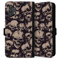 DeinDesign Galaxy A32 5G Handy Klapph&uuml;lle Handyh&uuml;lle aus Kunst Leder schwarz Flip Case Totenkopf Gothic Halloween Sideflip mit langer Lasche