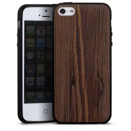 DeinDesign iPhone SE (2016-2019) Handy Silikon H&uuml;lle Case schwarz Handyh&uuml;lle Nut Tree Wooden Look Wood