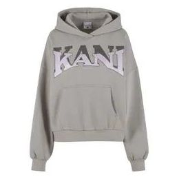 Kapuzenpullover Karl Kani "Karl Kani KK Woven Signature Glitter Os Hoodie", Damen, Gr. L, grau, 80% Baumwolle, 20% Polyester, mehrfarbig, normal, ohne Ausschnitt, Pullover Kapuzenpullover