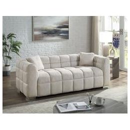 3-Sitzer, creme, B:190cm H:65cm T:73cm, 100%PES, ATLANTIC HOME COLLECTION, Sofas, "Bubble"-3D Optik Sofa mit Taschenfederkern, inkl. Zierkissen