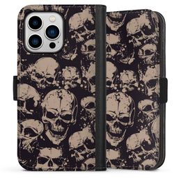 DeinDesign iPhone 13 Pro Handy Klapph&uuml;lle Handyh&uuml;lle aus Kunst Leder schwarz Flip Case Totenkopf Halloween Gothic Sideflip mit Lasche