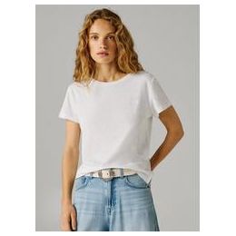 T-Shirt Pepe Jeans "MEGAN", Damen, Gr. L, wei&szlig;, Leinenmischung, Obermaterial: 50% Baumwolle, 50% Leinen, unifarben, Basic h&uuml;ftlang, Rundhals, abgesteppte Kante, Shirts T-Shirt, mit Leinenanteil, Logostickerei auf der Brust