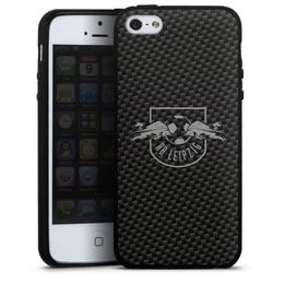 DeinDesign iPhone SE (2016-2019) Handy Silikon H&uuml;lle Case schwarz Handyh&uuml;lle Rb Leipzig Carbon Metallic Look
