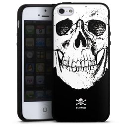 DeinDesign iPhone SE (2016-2019) Handy Silikon H&uuml;lle Case schwarz Handyh&uuml;lle Totenkopf Fc St. Pauli Official Licensed Product