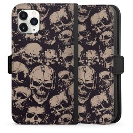 DeinDesign iPhone 11 Pro Handy Klapph&uuml;lle Handyh&uuml;lle aus Kunst Leder schwarz Flip Case Totenkopf Halloween Gothic Sideflip mit Lasche